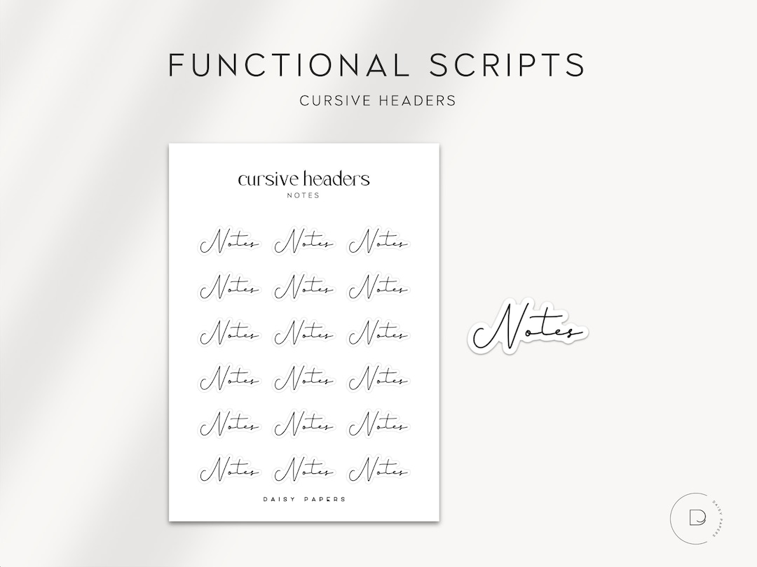 NOTES - CURSIVE Headers | Planner Stickers | Minimal & Functional ...