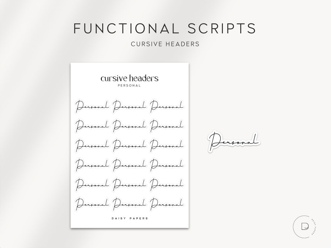 PERSONAL - CURSIVE Headers | Planner Stickers | Minimal & Functional ...