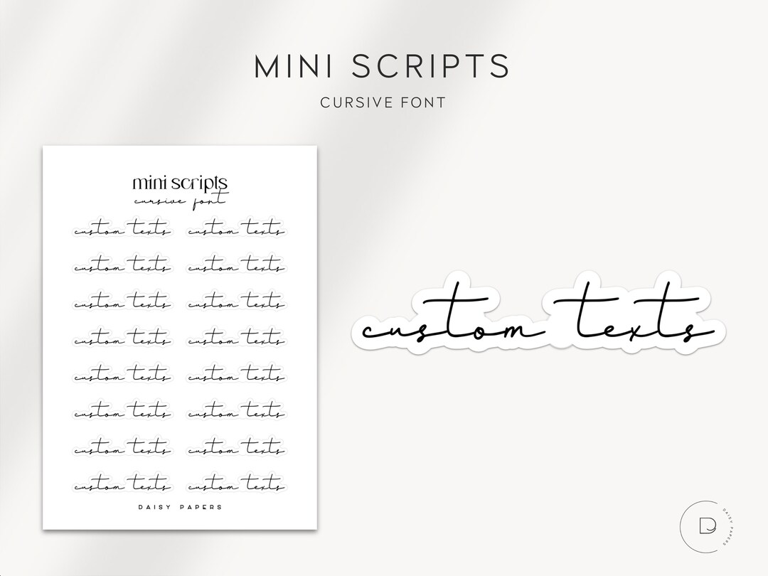 CUSTOM TEXT CURSIVE Font Transparent Mini Script Stickers Minimal ...