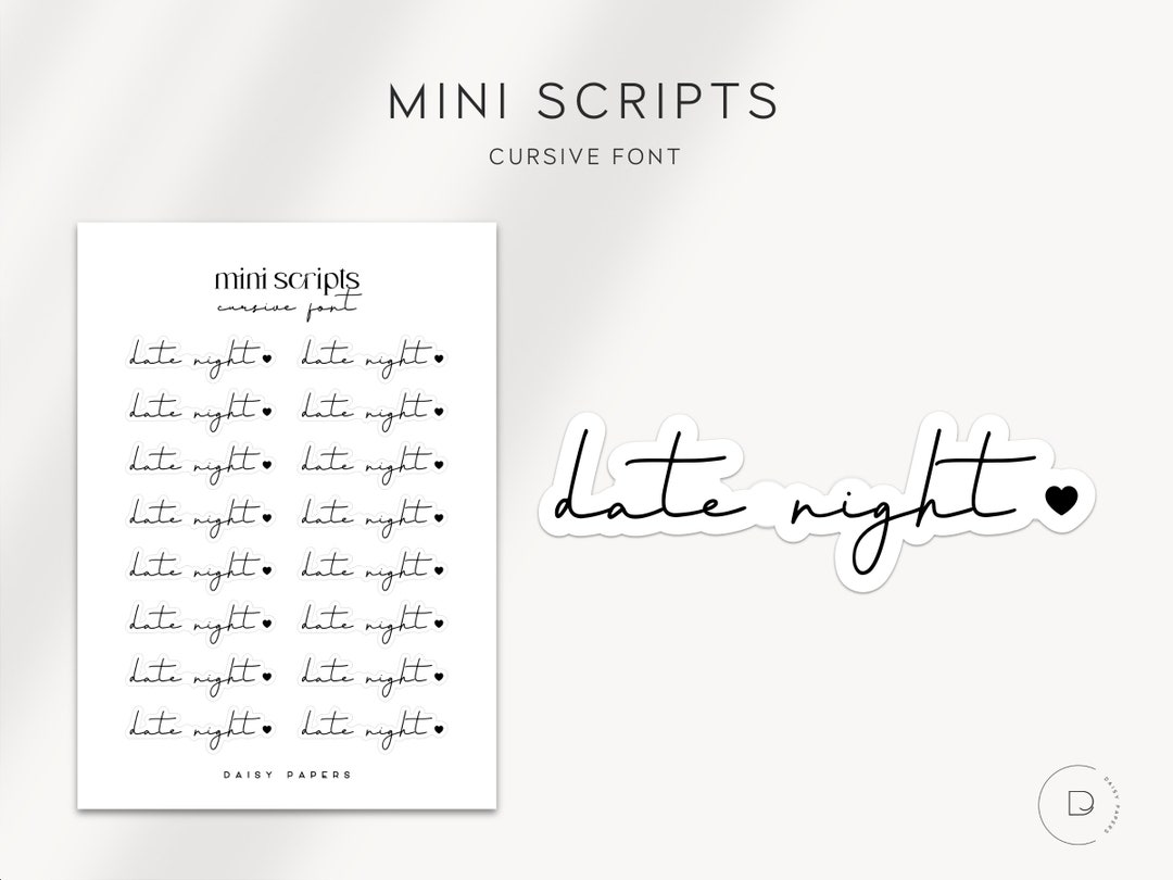 DATE NIGHT CURSIVE Font Transparent Mini Script Stickers Minimal ...