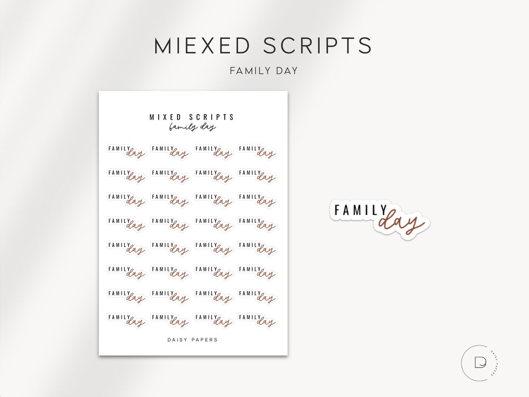 FAMILY DAY Mixed Scripts Planner Script Stickers Minimal - Etsy