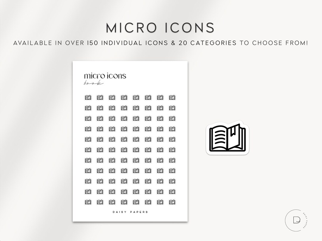BOOK Micro Icon Stickers Planner Stickers Minimal & Functional Planner ...