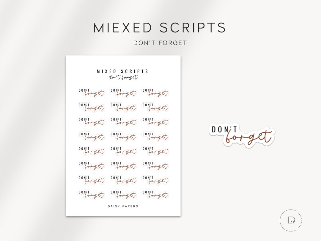 DON'T FORGET Mixed Scripts Planner Script Stickers Minimal & Functional ...