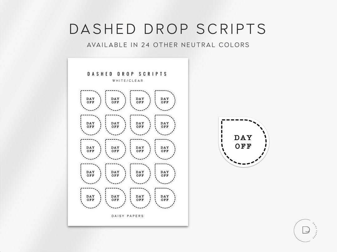 DAY OFF - Dashed Drop Scripts | Planner Stickers | Minimal & Functional ...