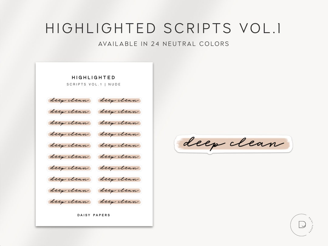 DEEP CLEAN Highlighted Scripts Vol. 1 Planner Stickers Minimal ...