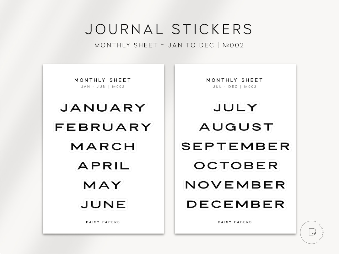 MONTHLY SHEET - No. 002 - January to December Stickers | Minimal ...