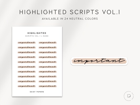 IMPORTANT Highlighted Scripts Vol. 1 Planner Stickers - Etsy UK