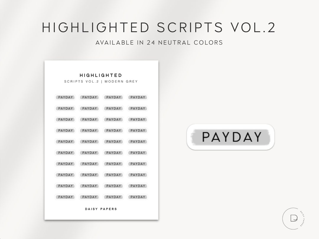 PAYDAY Highlighted Scripts Vol. 2 Planner Stickers Minimal & Functional ...