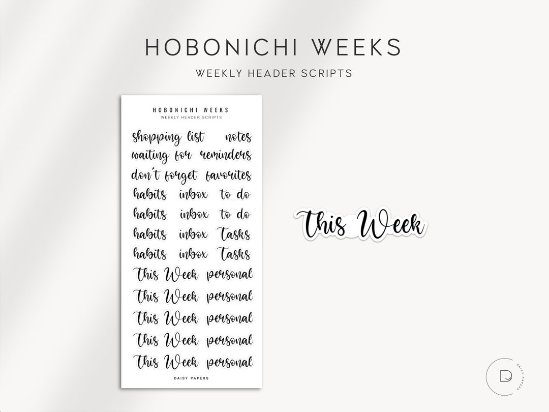 WEEKLY HEADER SCRIPTS - Hobonichi Weeks Stickers | Functional Planner ...