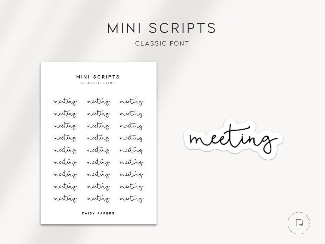 MEETING CLASSIC Font Transparent Mini Script Stickers Minimal ...