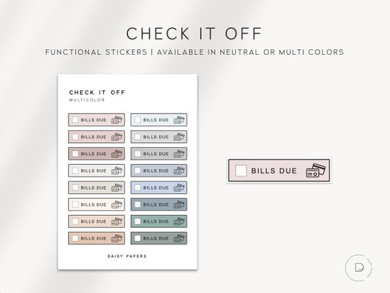 BILLS DUE Check It off Planner Stickers Minimal Planner - Etsy
