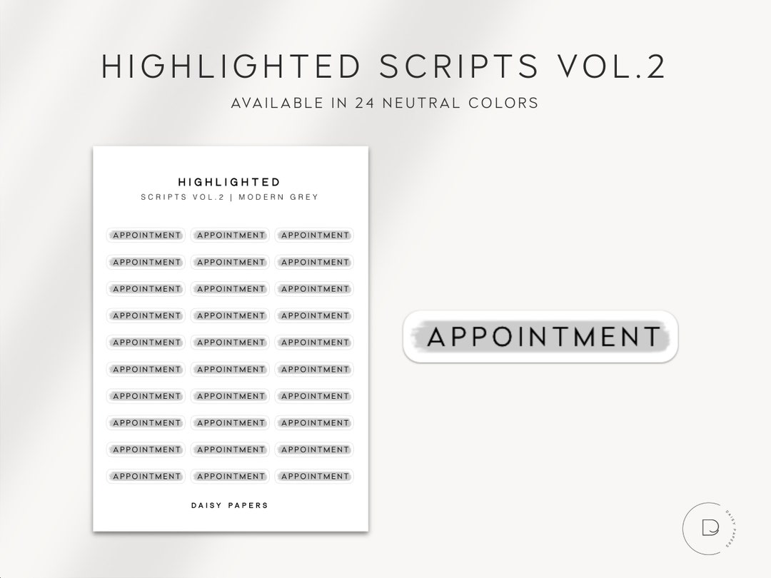 APPOINTMENT Highlighted Scripts Vol. 2 Planner Stickers Minimal & Functional Planner Stickers ...