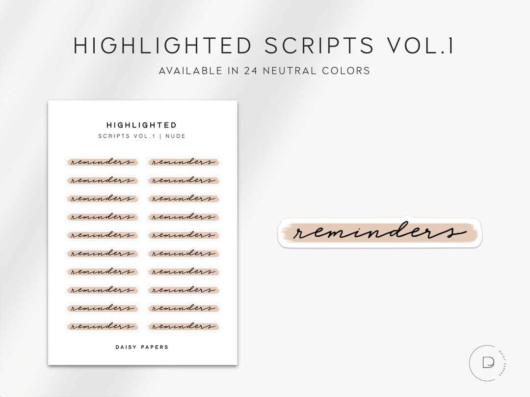 REMINDERS Highlighted Scripts Vol. 1 Planner Stickers Minimal ...