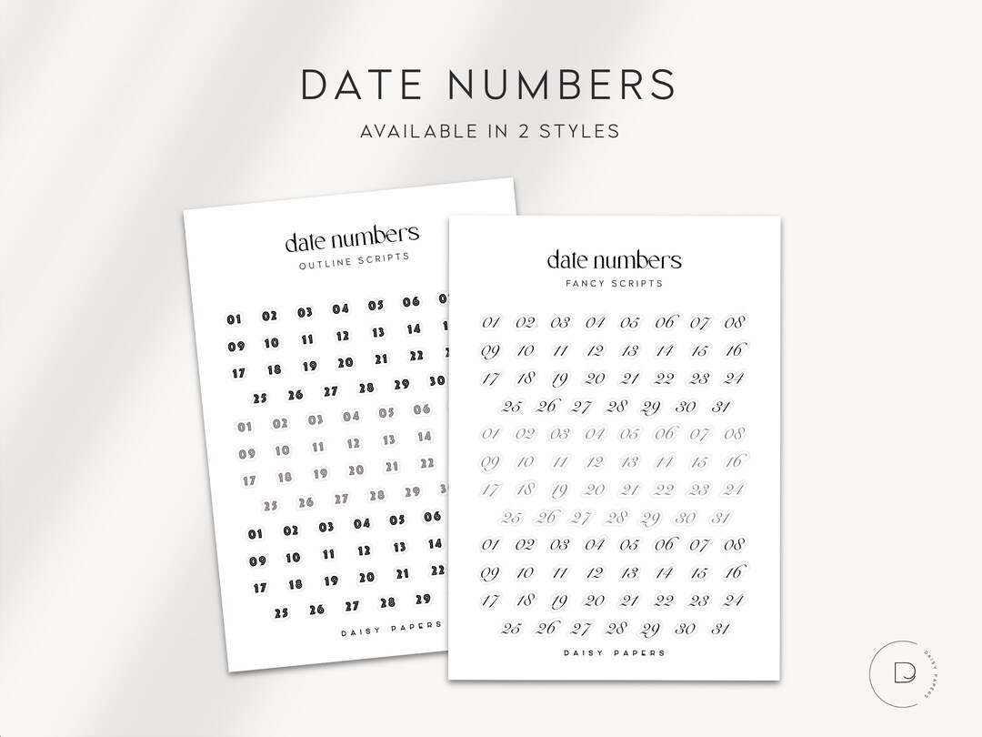 DATE NUMBERS - 1 to 31 Date Stickers for Journaling | Minimal ...