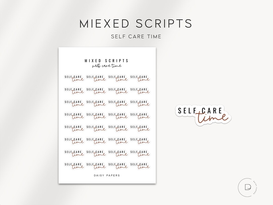 SELF CARE TIME Mixed Scripts Planner Script Stickers Minimal ...