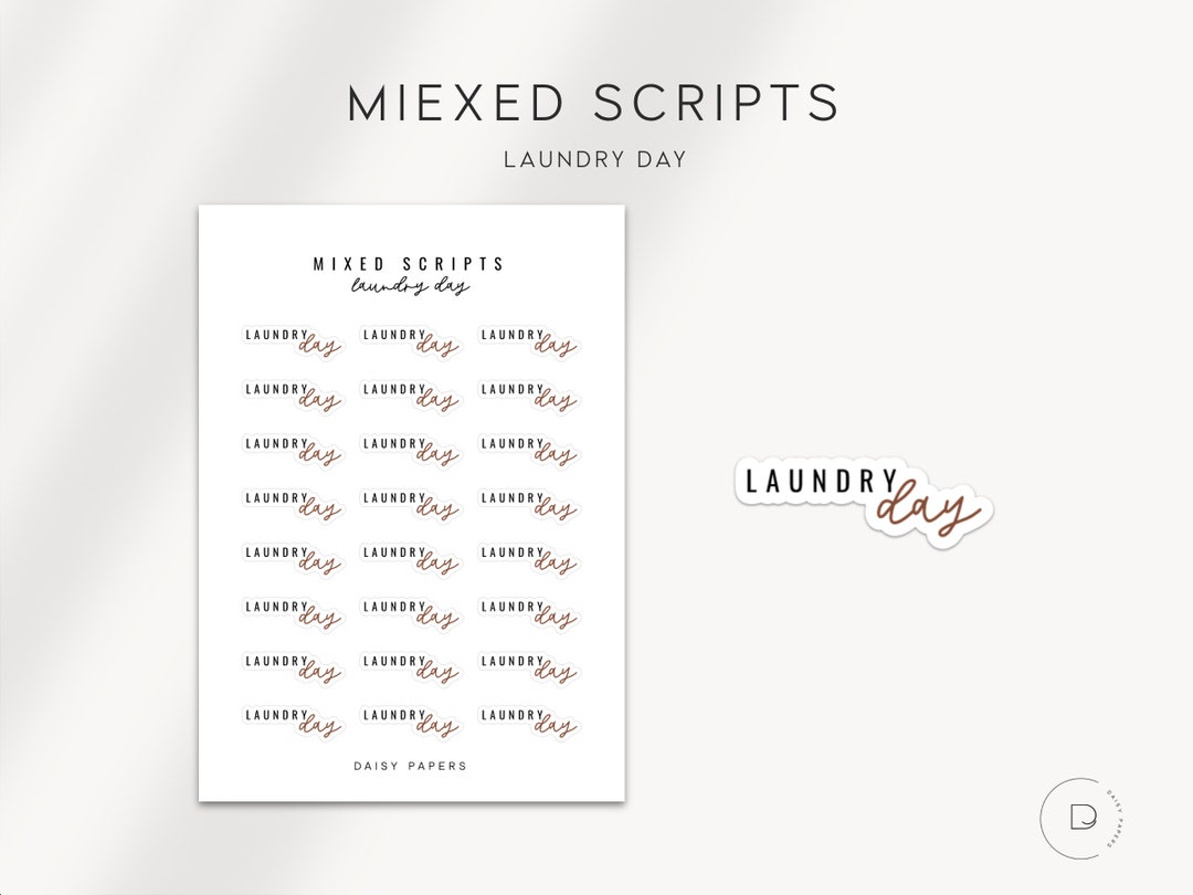 LAUNDRY DAY Mixed Scripts Planner Script Stickers Minimal & Functional ...