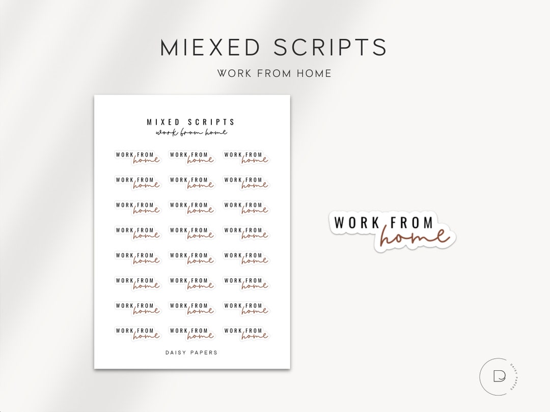 WORK FROM HOME Mixed Scripts Planner Script Stickers Minimal ...