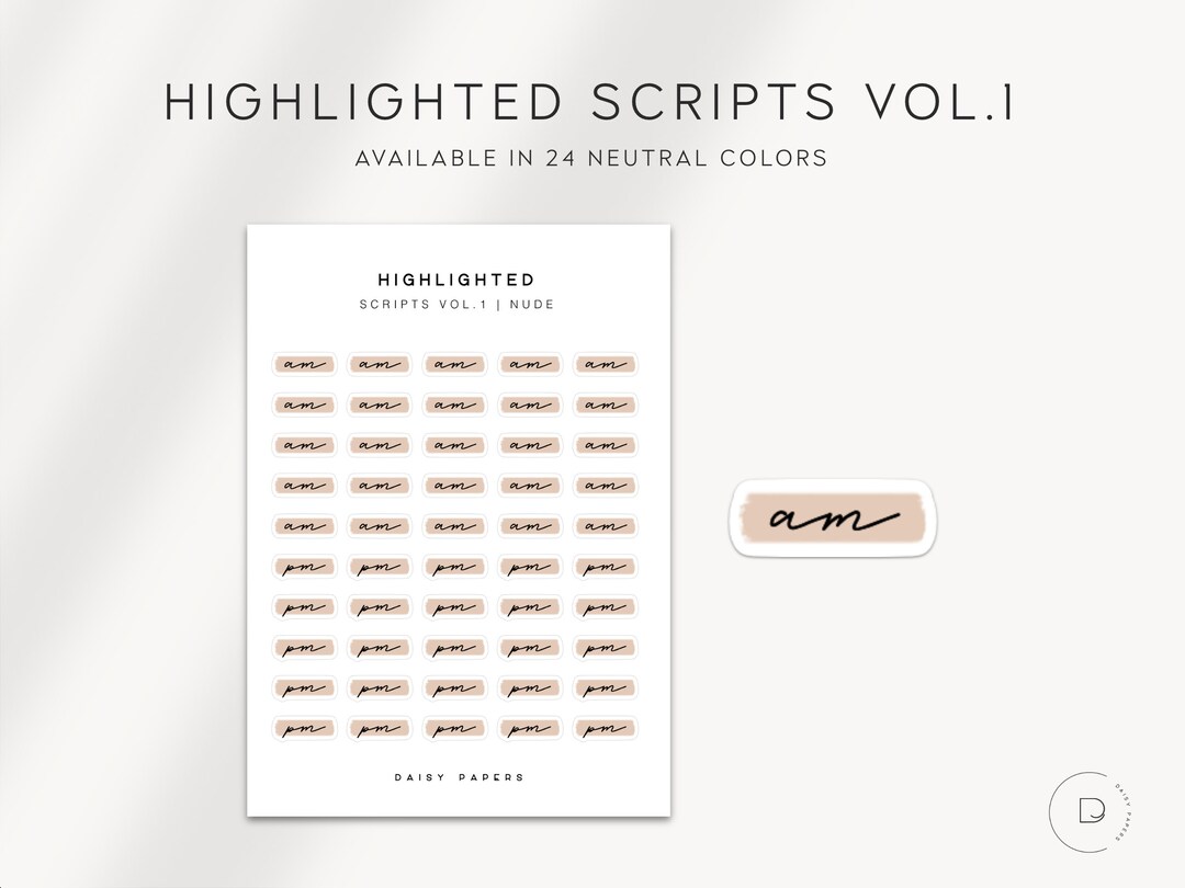 AM /PM Highlighted Scripts Vol. 1 Planner Stickers Minimal & Functional ...