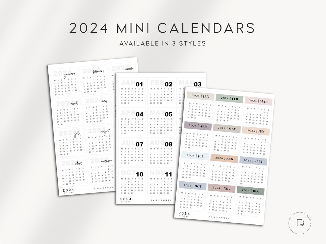 2024 MINI CALENDARS Calendar Stickers Planner Stickers Minimal ...