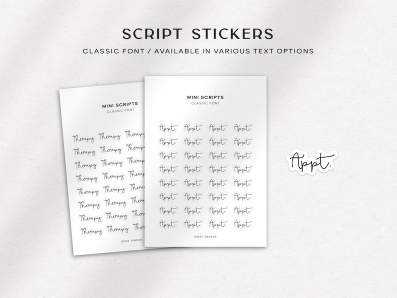 CLASSIC FONT Transparent Mini Script Stickers | Minimal & Functional ...