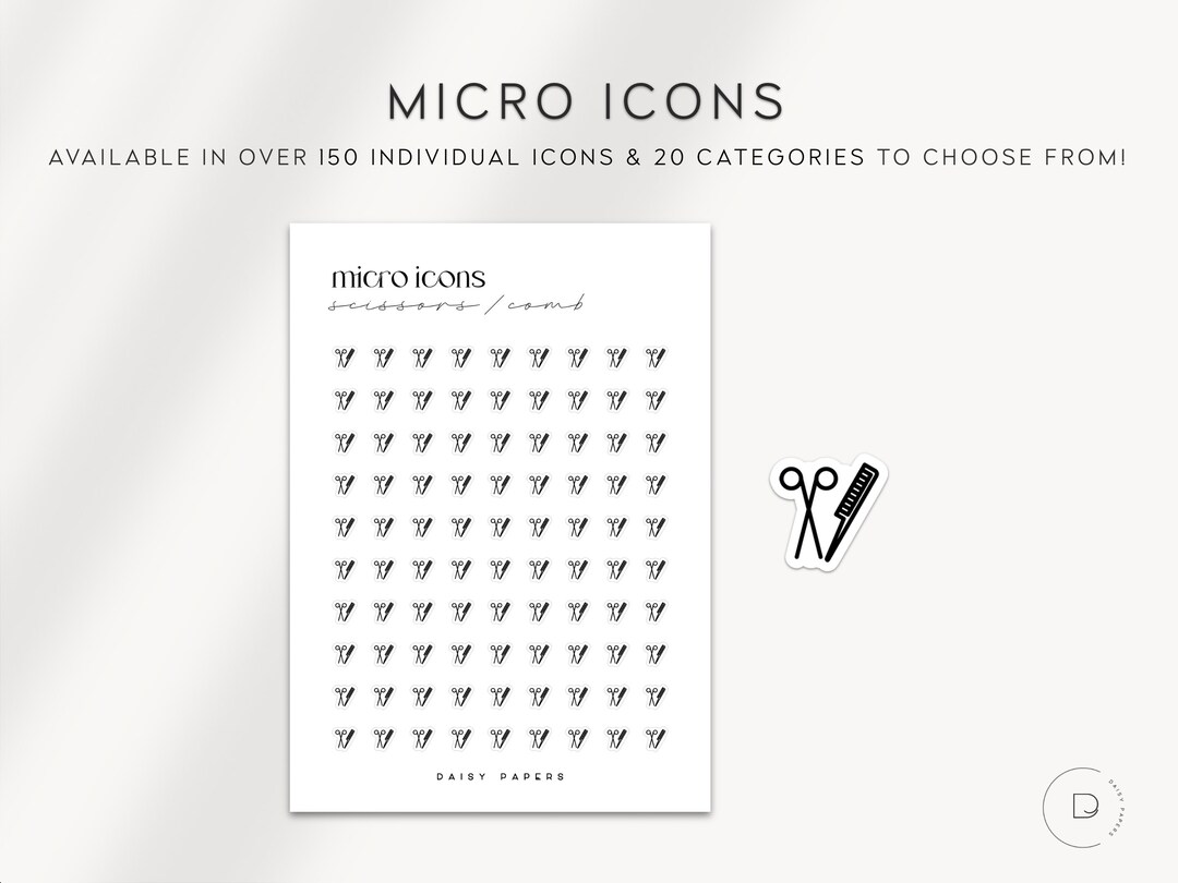 SCISSORS AND COMB - Micro Icon Stickers | Planner Stickers | Minimal ...
