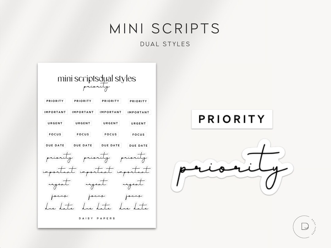 PRIORITY - Dual Styles Mini Scripts | Transparent Mini Script Stickers ...