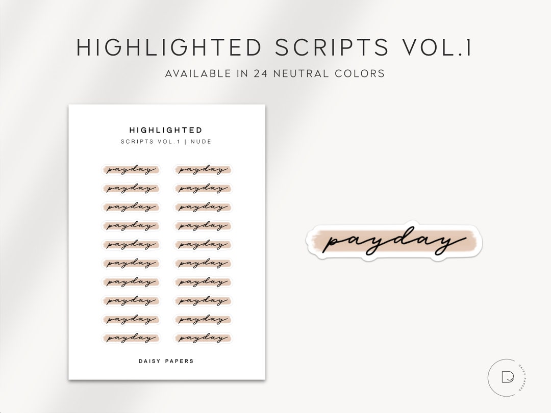 PAYDAY Highlighted Scripts Vol. 1 Planner Stickers Minimal & Functional Planner Stickers Minimal ...