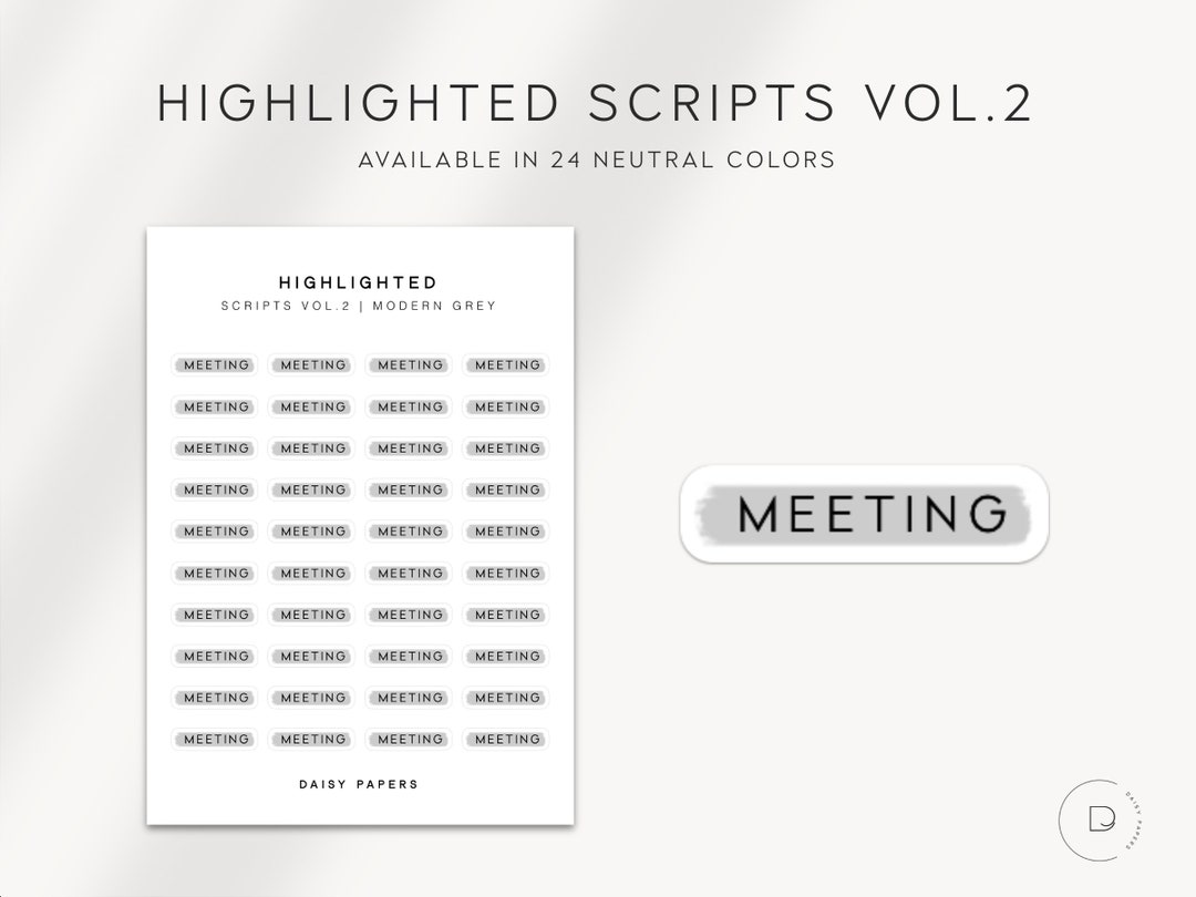 MEETING Highlighted Scripts Vol. 2 Planner Stickers - Etsy