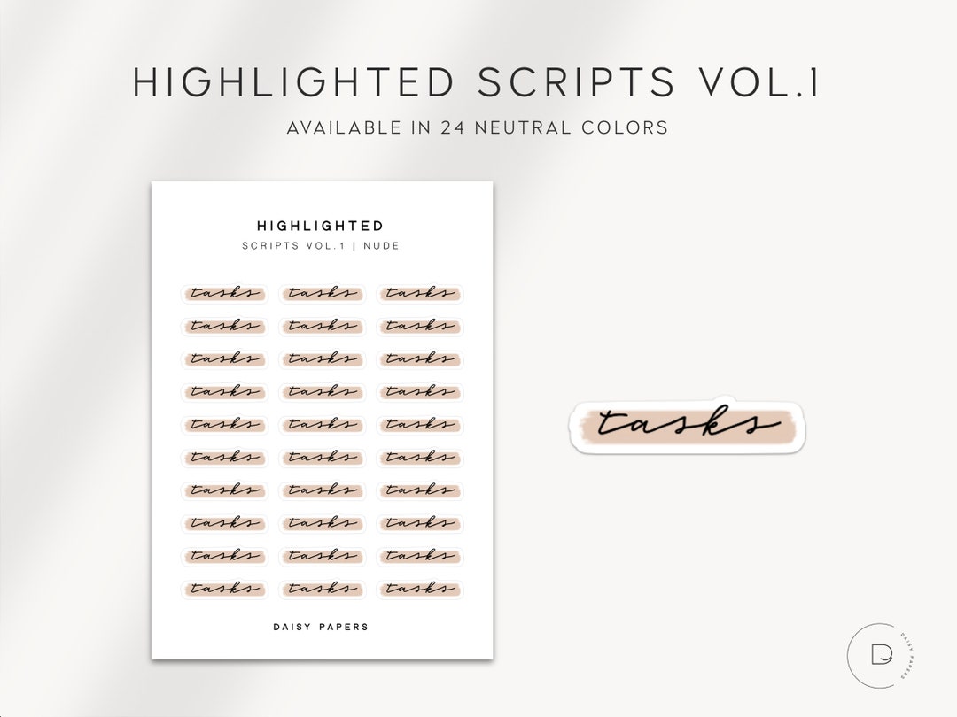 TASKS Highlighted Scripts Vol. 1 Planner Stickers Minimal & Functional ...