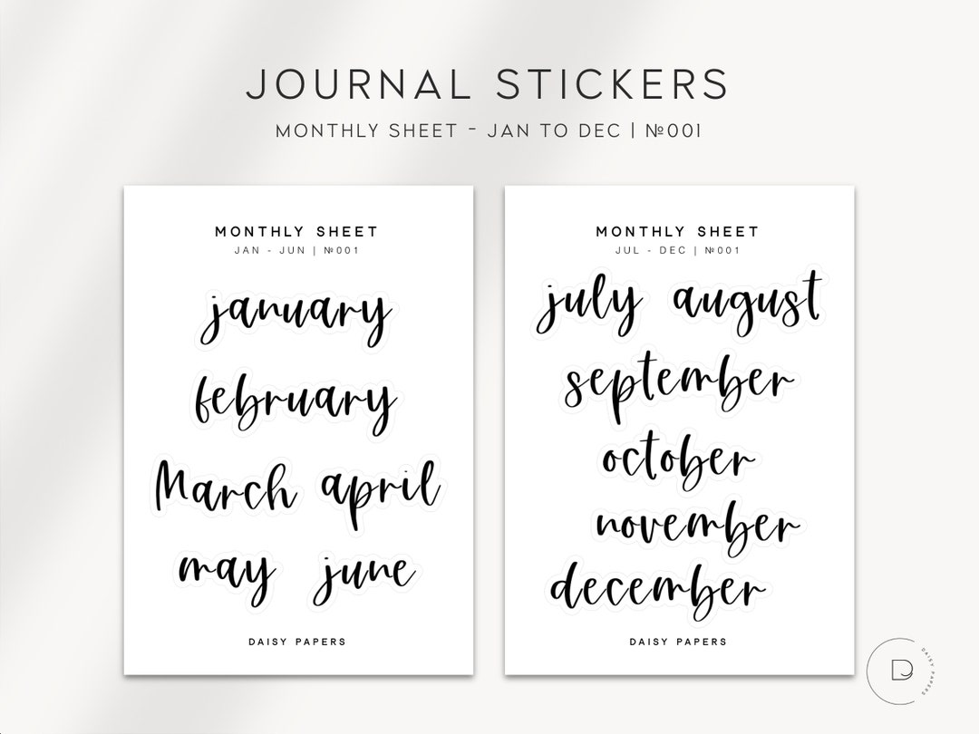 MONTHLY SHEET No. 001 January to December Stickers Minimal & Functional ...