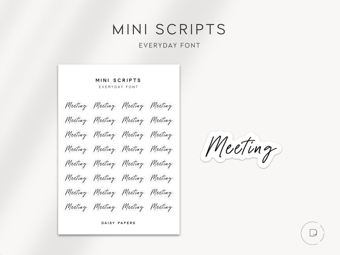 MEETING EVERYDAY Font Transparent Mini Script Stickers Minimal ...