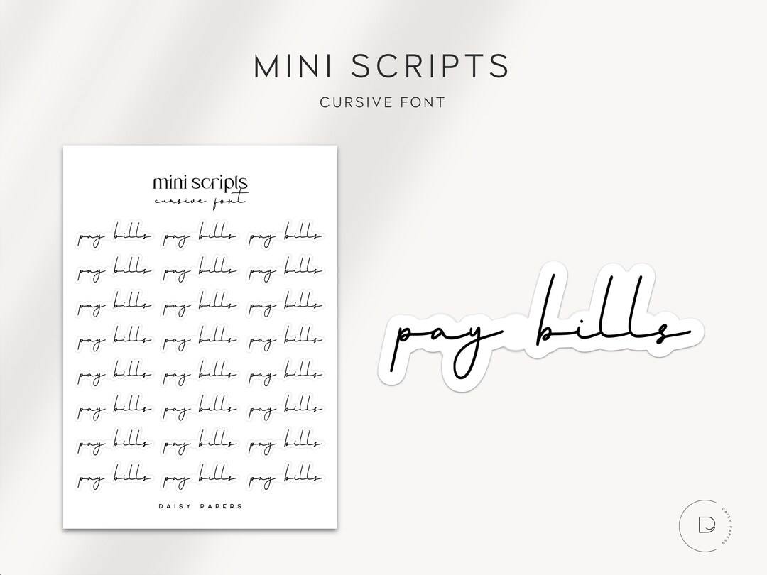 PAY BILLS CURSIVE Font Transparent Mini Script Stickers Minimal ...