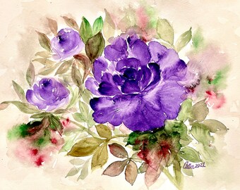Purple Rose Painting - Etsy