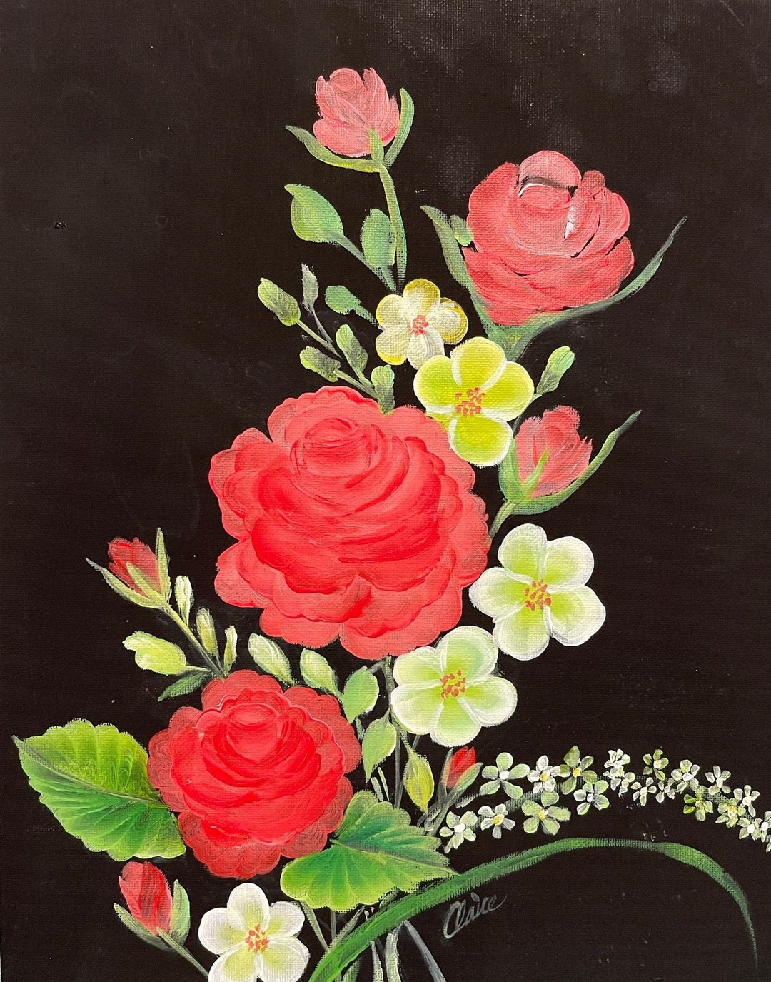 Red Rose Acrylic Original Painting on 11x14 Inch Canvas - Etsy