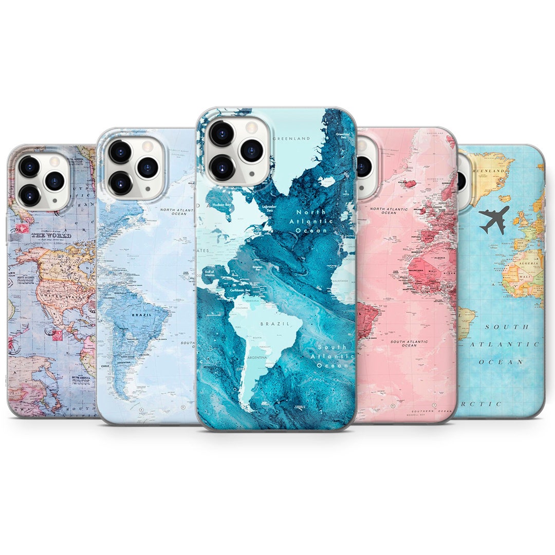 World Map Phone Case Travel Print Cover for iPhone 17 Pro Max, 16e, 15 ...