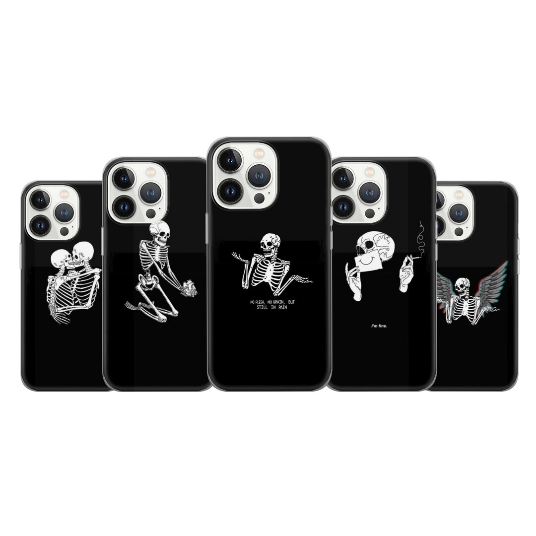 Skeleton Phone Case Black Gothic Cover for iPhone 17 Pro Max, 16e, 15 ...