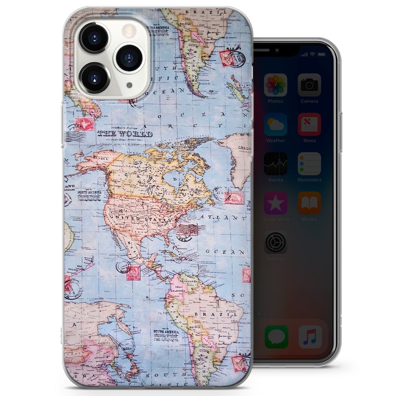 World Map Phone Case Travel Print Cover for iPhone 17 Pro Max, 16e, 15 ...