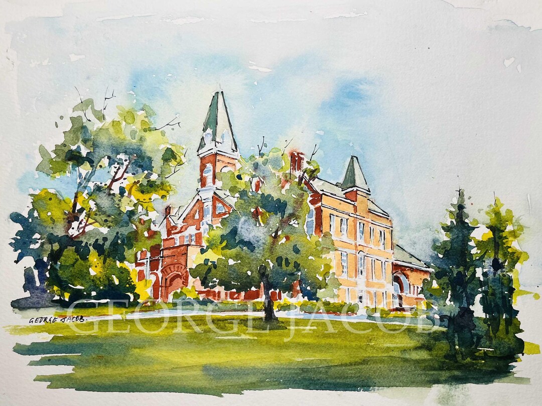 Des Moines Iowa Fine Art Print, Campus Watercolor by George Jacob, Blue ...
