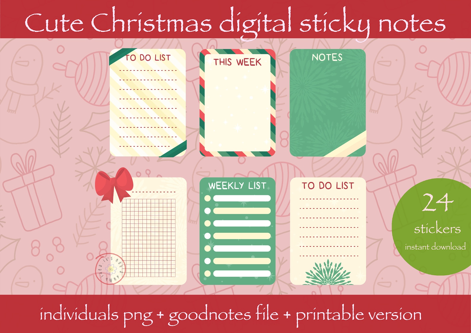 Cute Christmas Sticky Notes for Digital Planner Essential Goodnotes ...