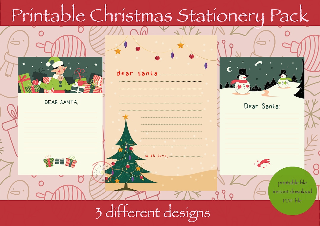 Printable Christmas Stationery Letter Paper, Digital Download Dear ...