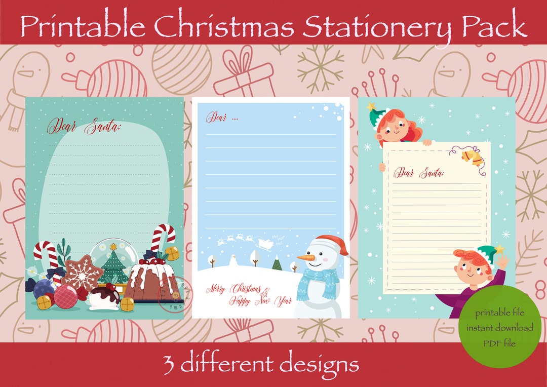 Printable Christmas Stationery Letter Paper, Digital Download Dear ...
