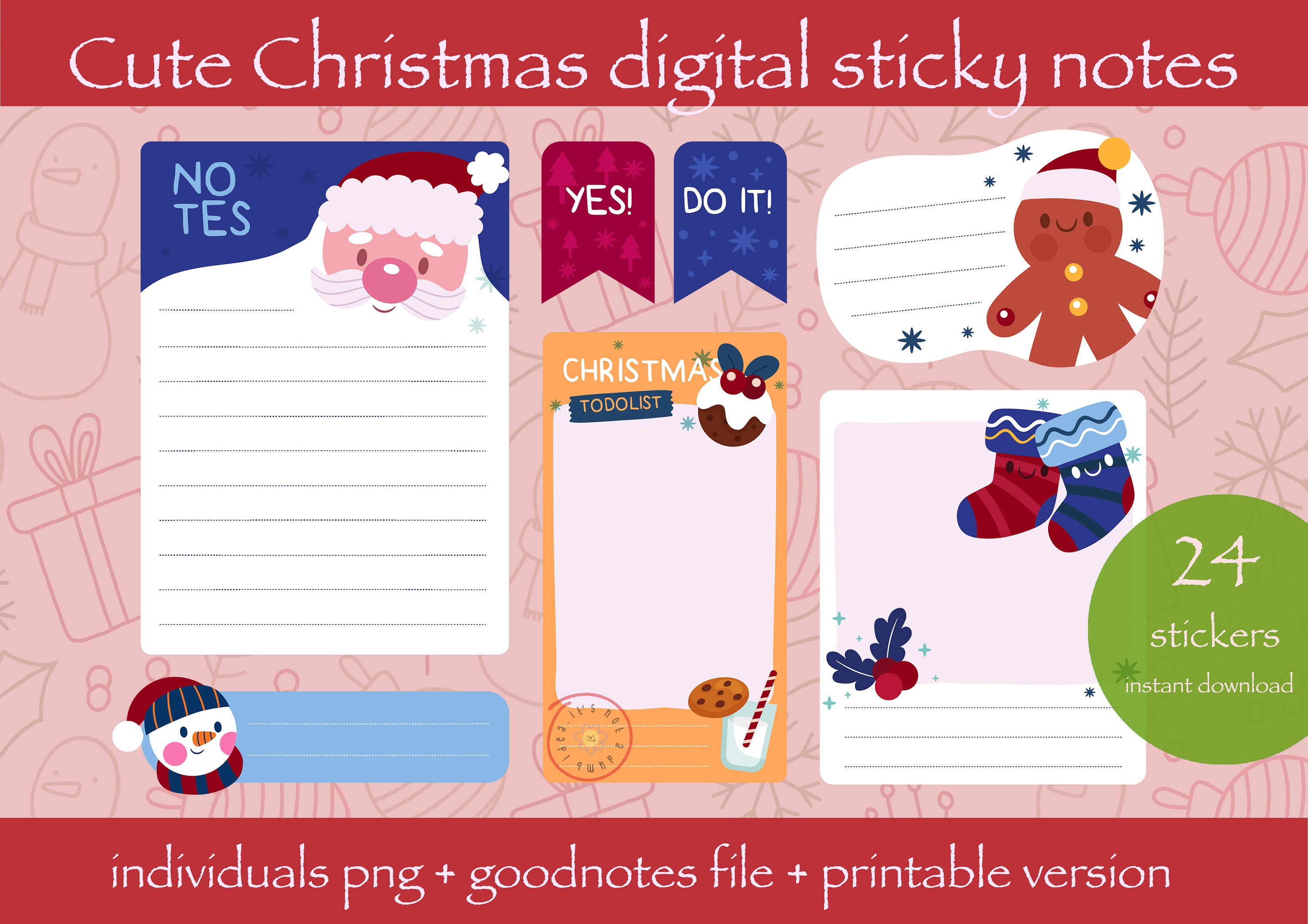 Cute Christmas Sticky Notes for Digital Planner Essential Goodnotes ...