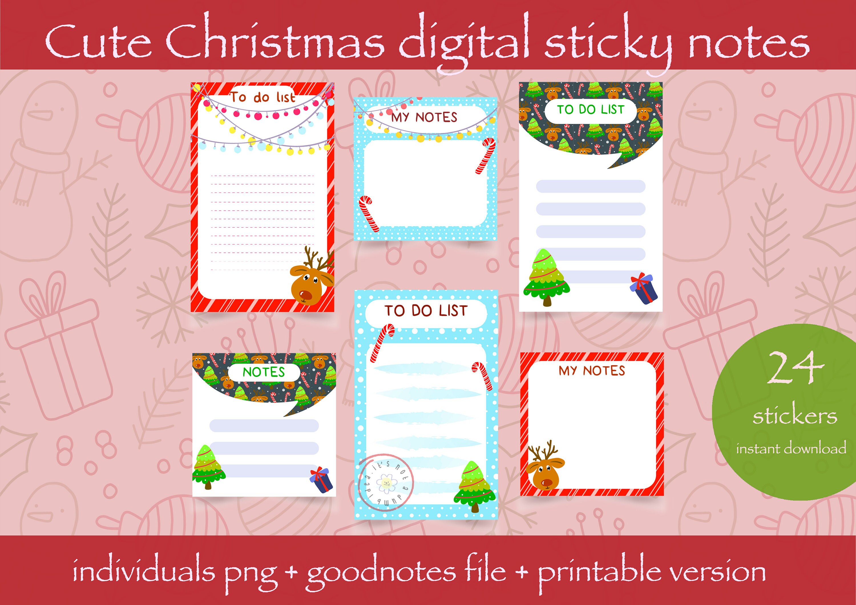 Cute Christmas Sticky Notes for Digital Planner Essential Goodnotes ...