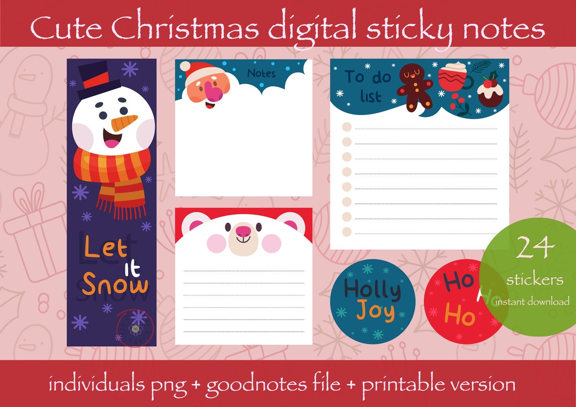 Cute Christmas Sticky Notes for Digital Planner Essential Goodnotes ...