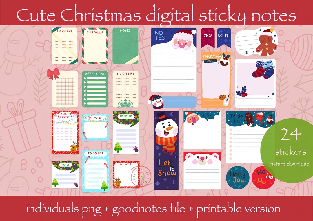 Cute Christmas Sticky Notes for Digital Planner Essential Goodnotes ...