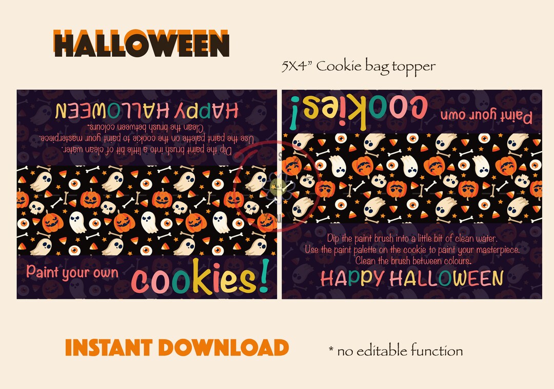 Printable Halloween PYO Cookie Treat Bag Topper Printable 5x4 - Etsy