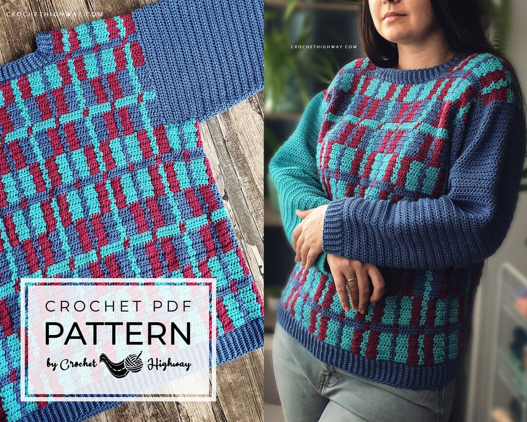 Plaid and Simple Sweater CROCHET PATTERN, Seamless Crochet Sweater ...