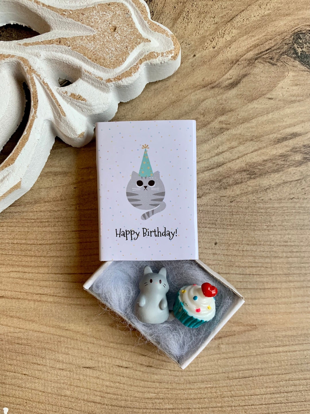 Birthday Matchbox Cat With Cake | Cat Miniature | Small Birthday Gift ...