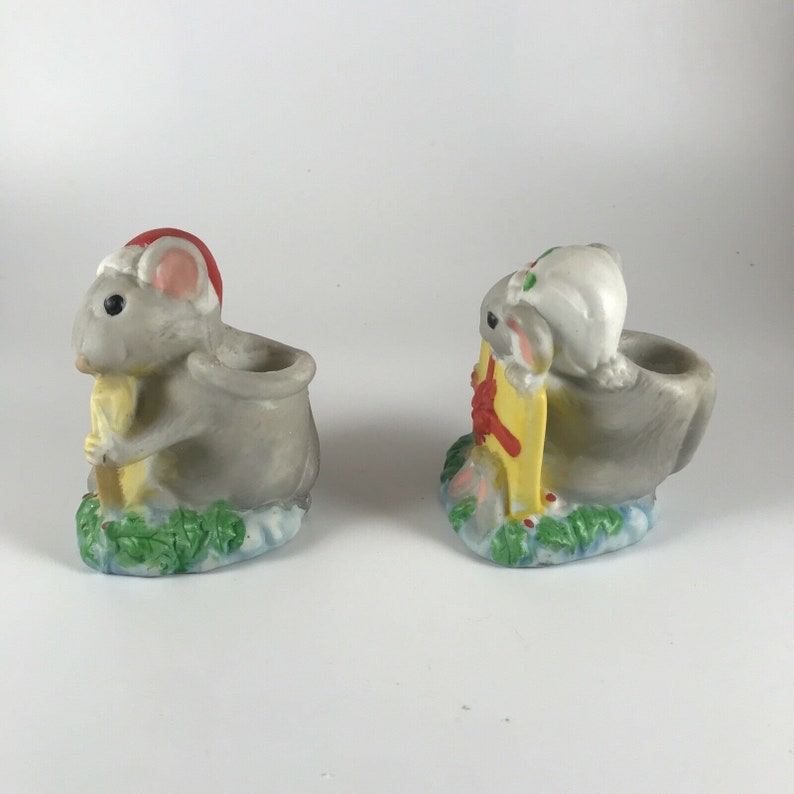 Vintage Christmas Mouse Candle Holders Holiday Mice Figurines Set of 2 ...