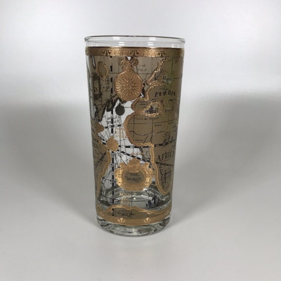 Vintage Cera High Ball World Map Glass Tumbler Gold | Etsy